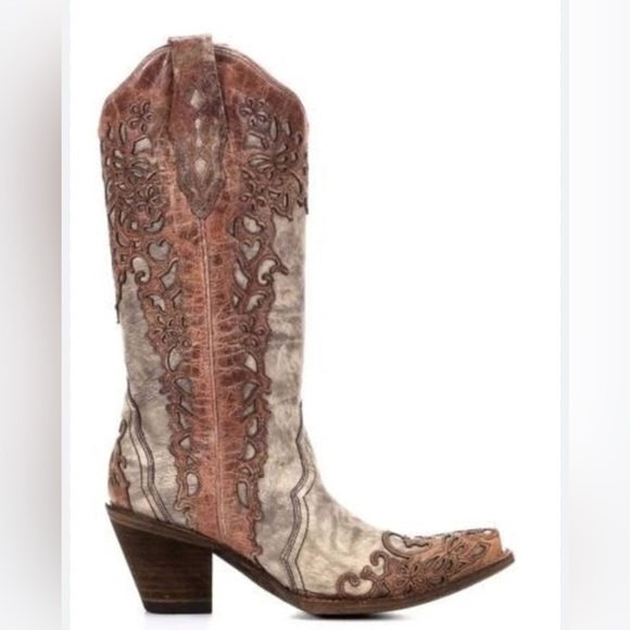 Corral | Shoes | Corral Ladies Addison Sand Cognac Laser Overlay Cowboy ...